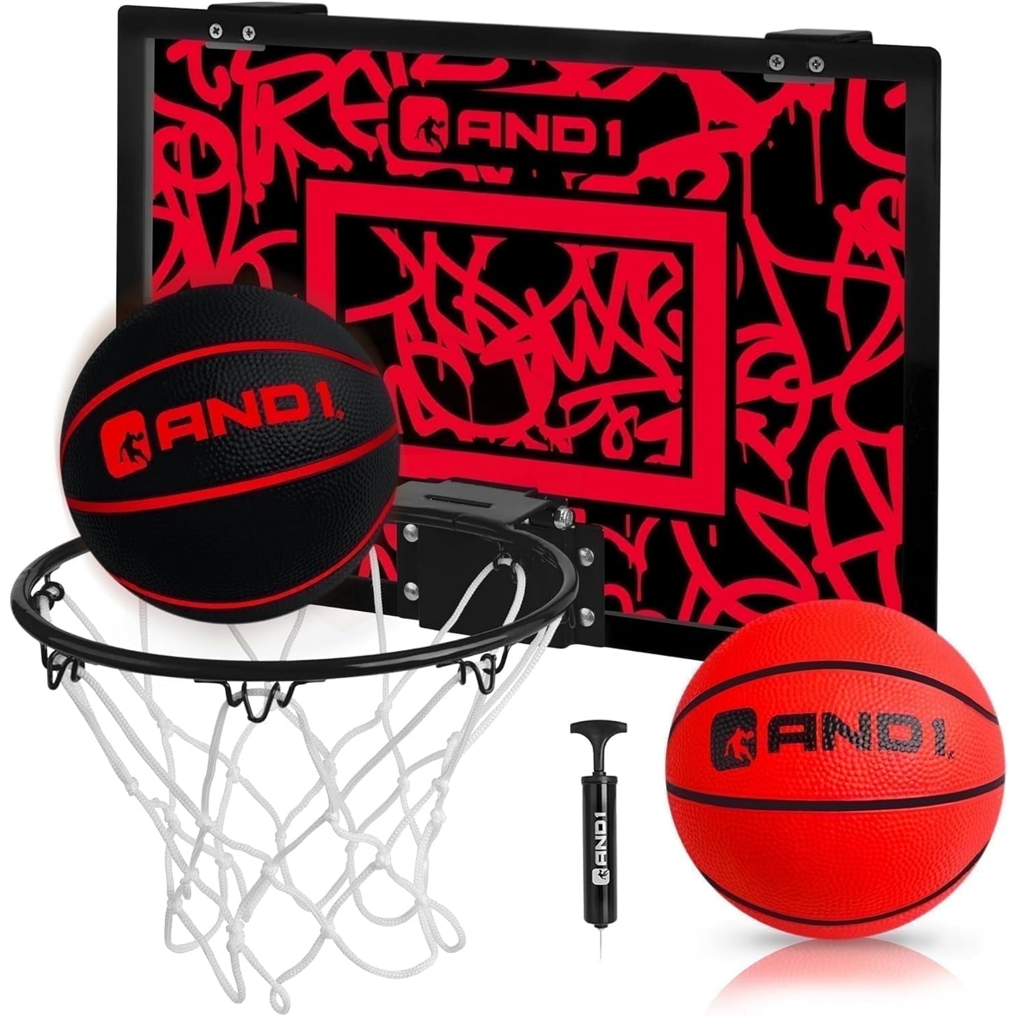 AND1 Over the Door Mini Basketball Hoop, 18"x12" Shatterproof Backboard ...