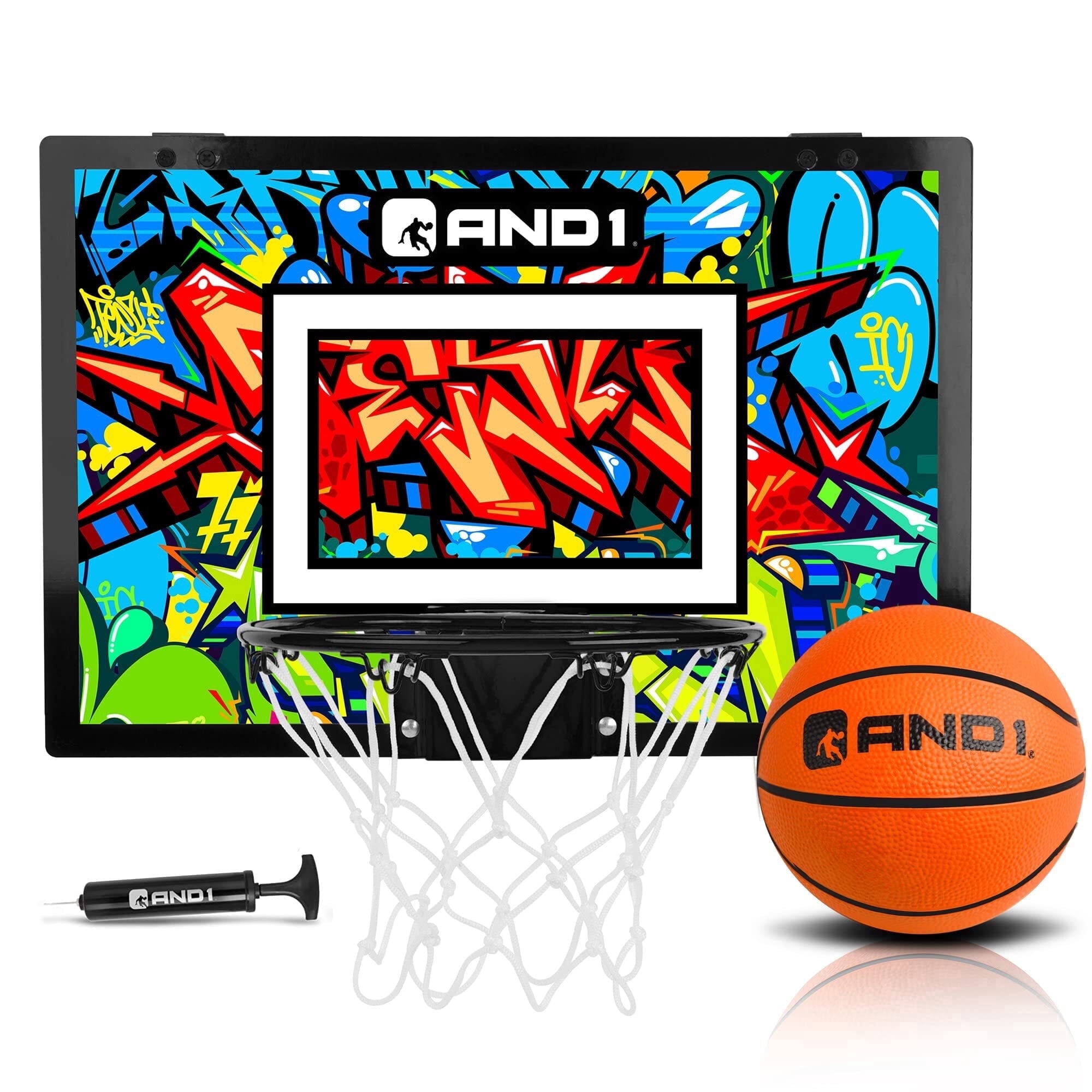 AND1 Over the Door Mini Basketball Hoop Set, 18"x12" Shatterproof ...