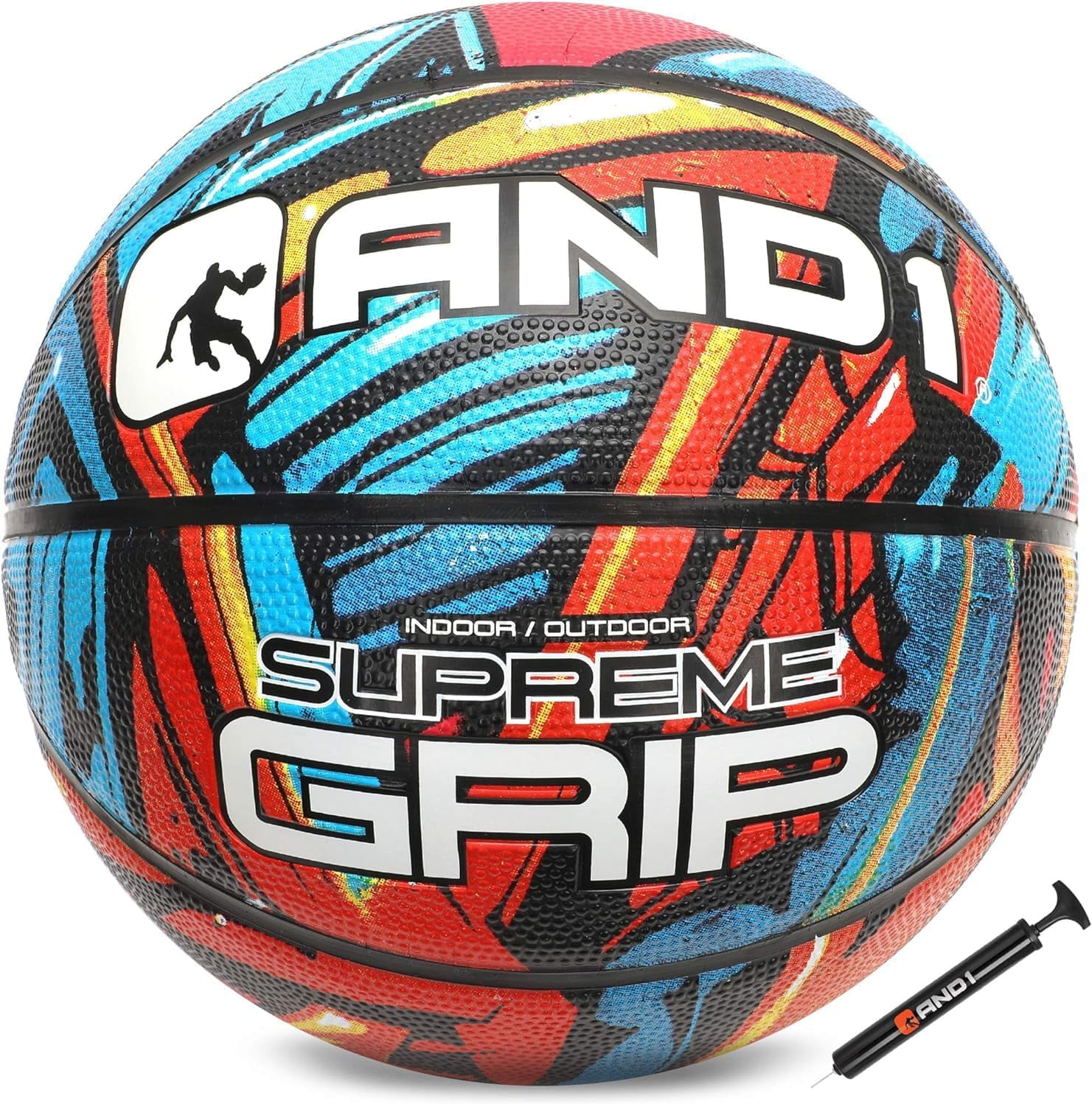 AND1 Regular Adult Supreme Grip Rubber Basketball & Pump, Indoor ...