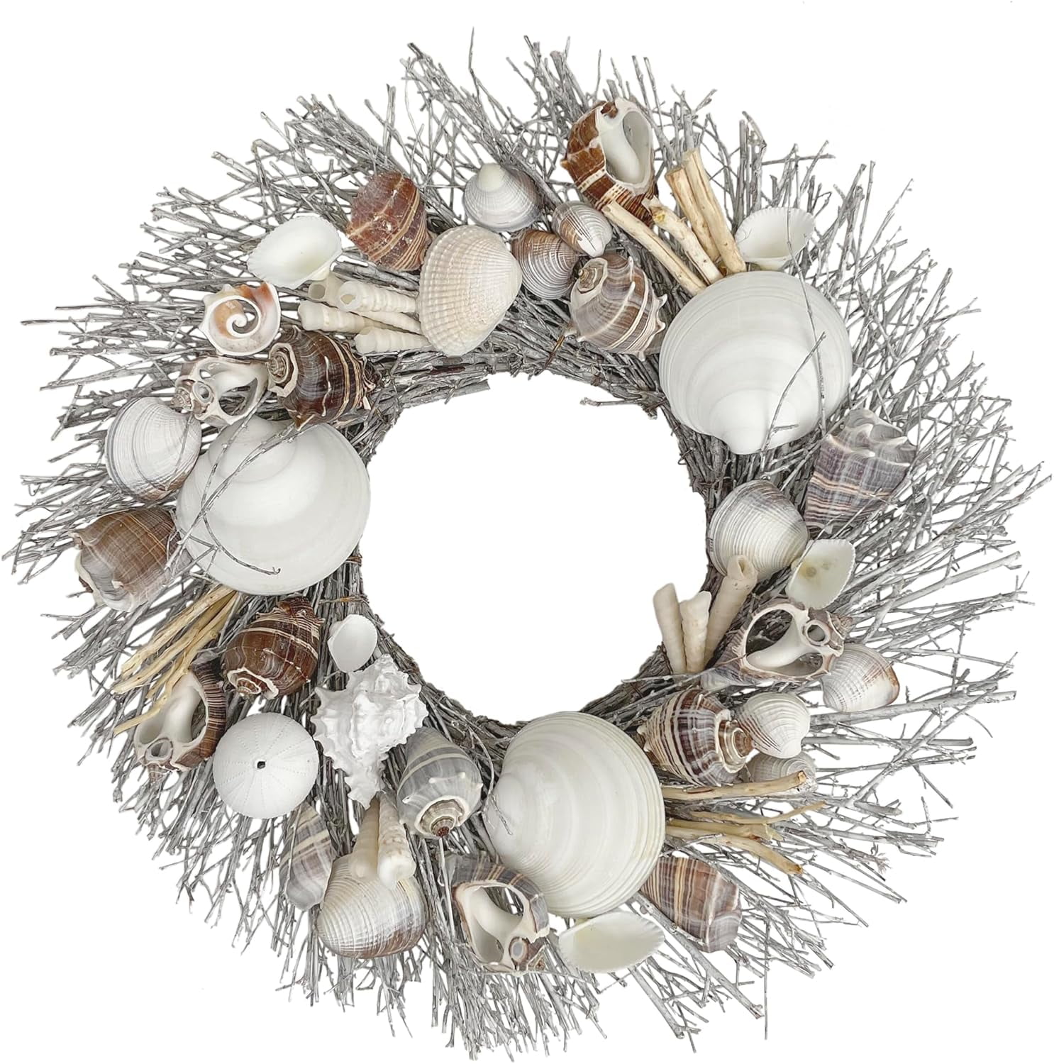 ANDALUCA 20" Seashell Playa Bonita Coastal Wreath Natural Seashells ...