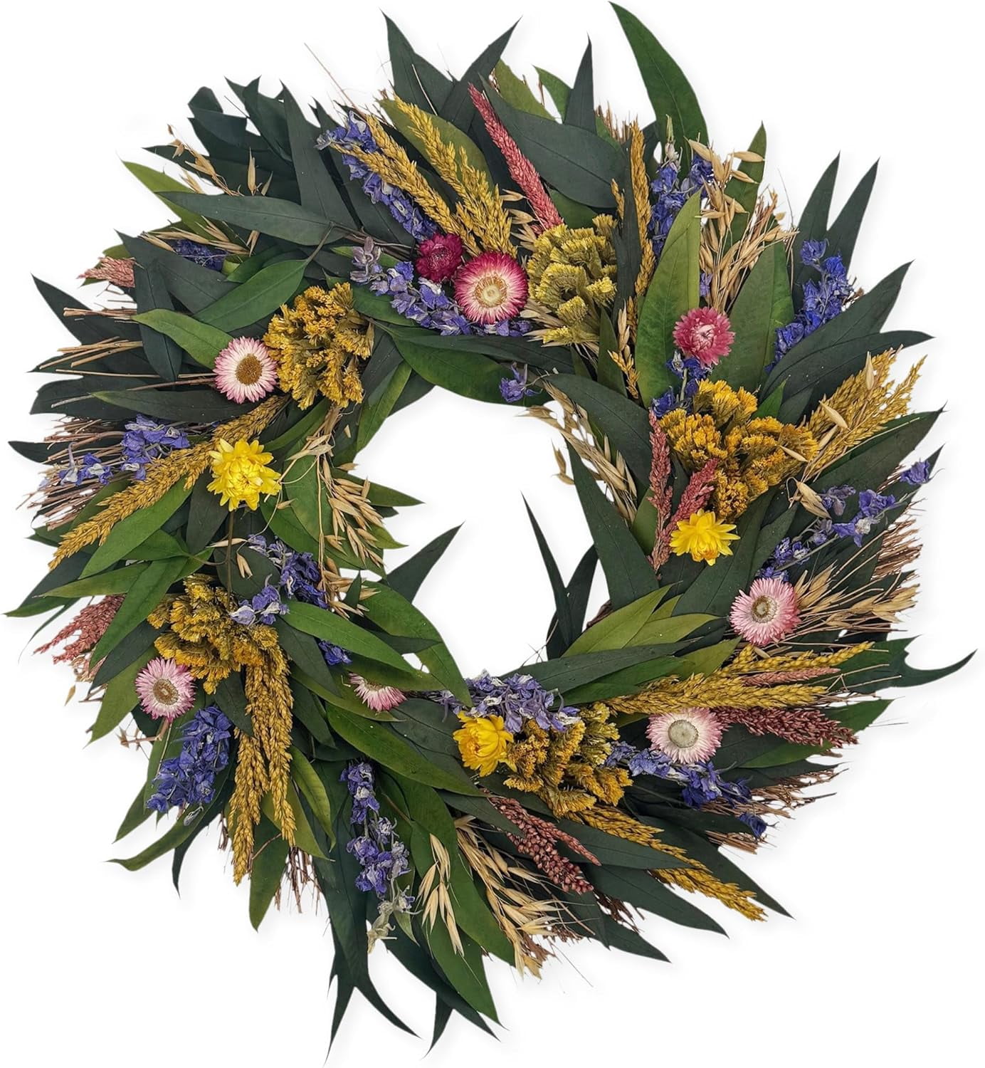 ANDALUCA All Natural Preserved Eucalyptus Floral Wreath (Eucalyptus Strawflowers) - Walmart.com