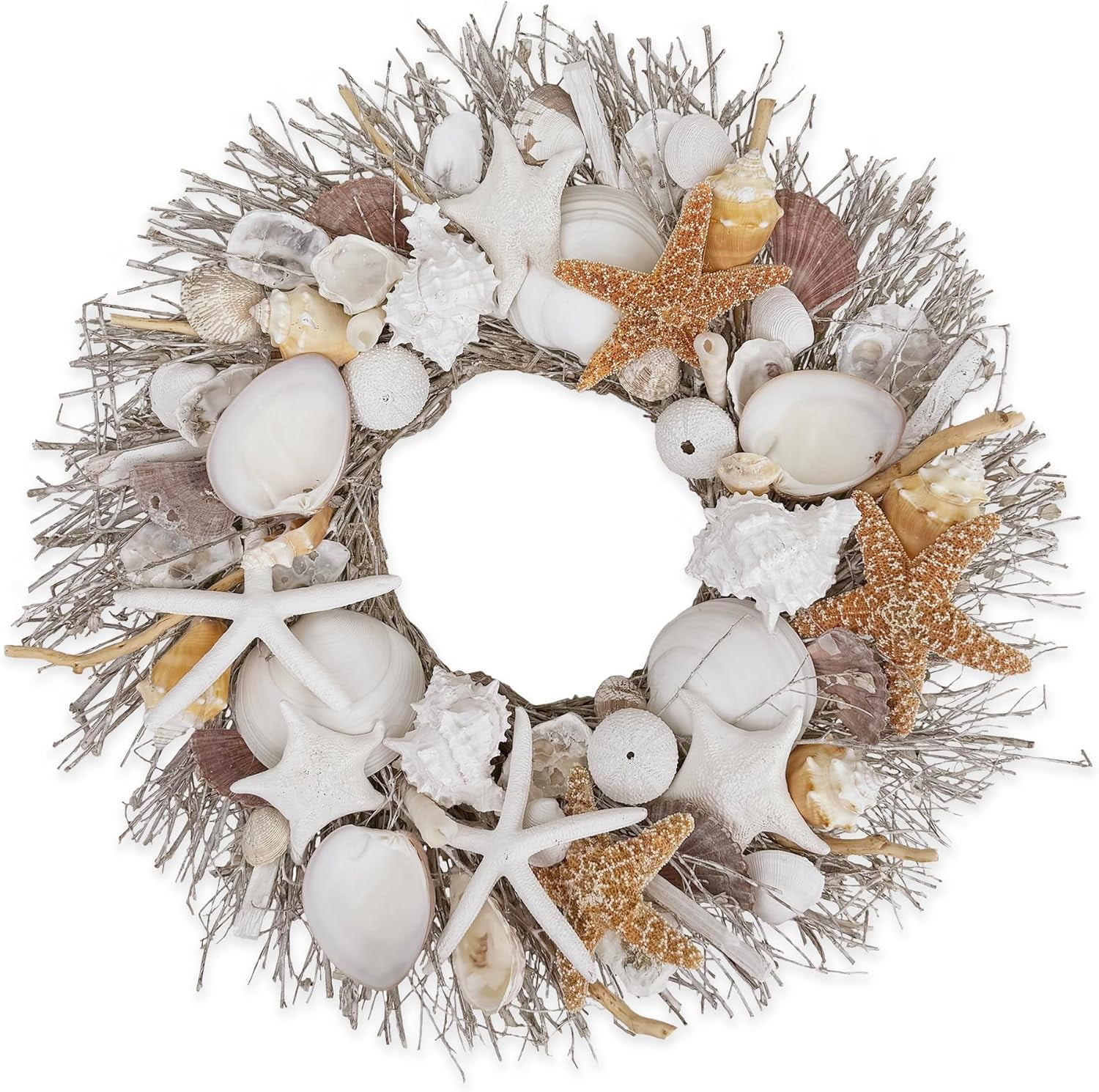 ANDALUCA All Natural Seashells and Starfish Coastal Beach Home Wreath ...