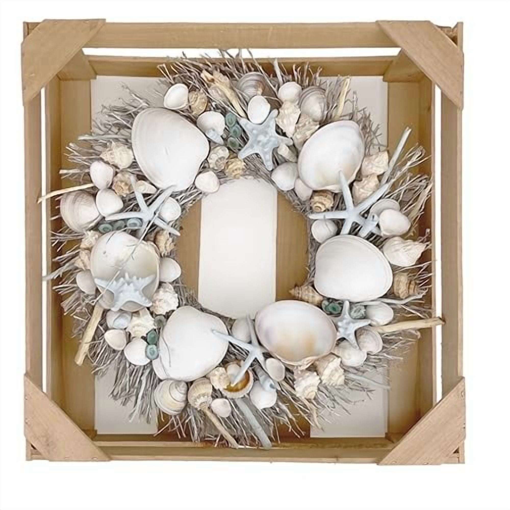 ANDALUCA Coastal Spring & Summer Seashell 20" Wreath Natural Preserved (Blue) - Walmart.com