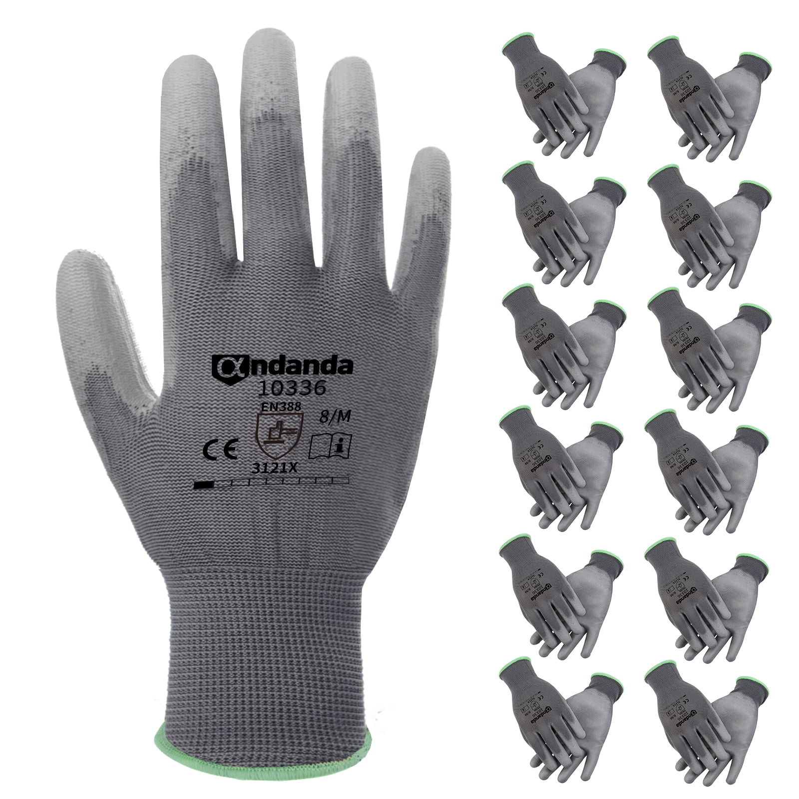 ANDANDA 12 Pairs Safety Work Gloves, Seamless Knit Work Gloves with PU ...