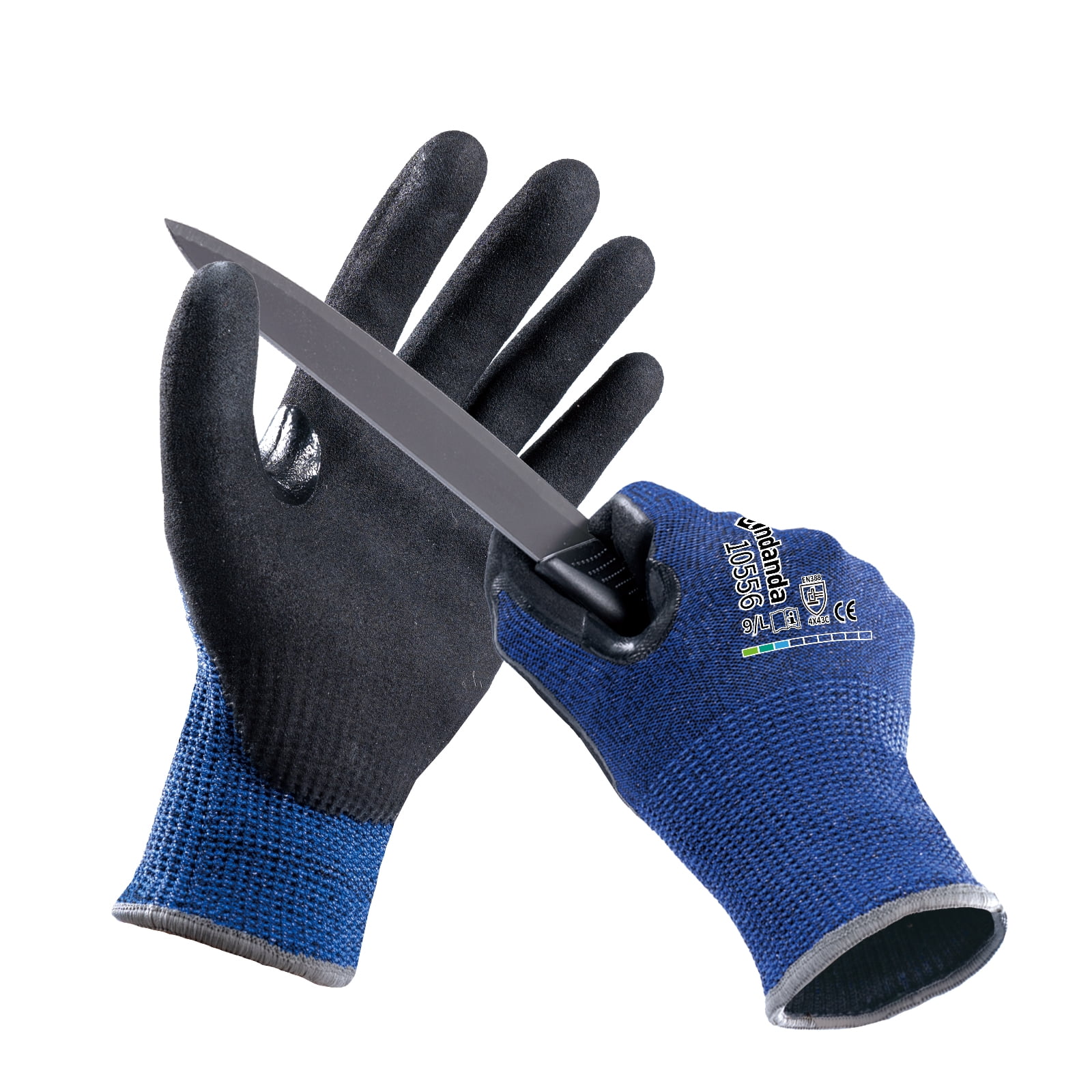 ANDANDA Level 5 Cut Resistant Gloves, Nitrile Sandy Finish Coated Work ...