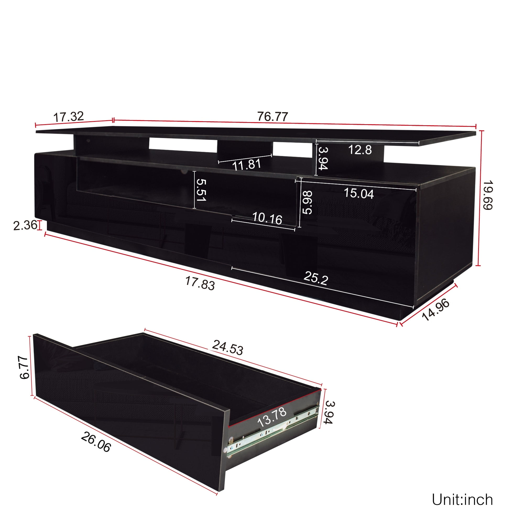 ANDEONLINE IN Modern 16-color LED 80-inch TV Stand Storage Cabinets ...