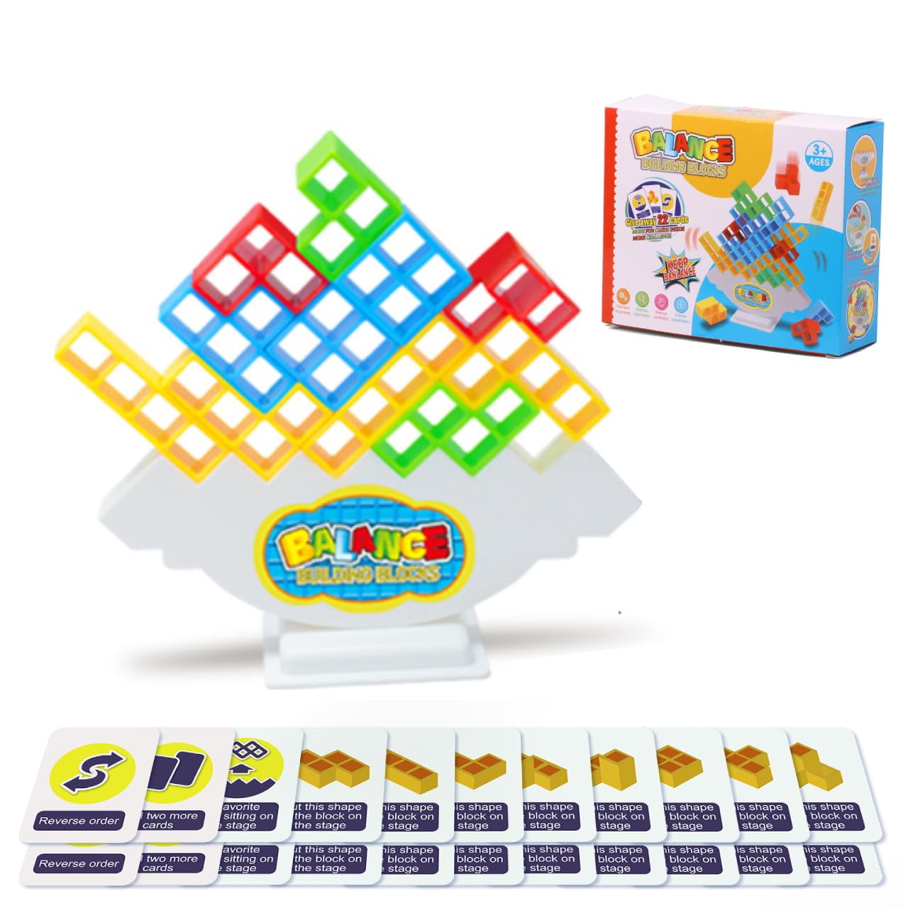 ANDKOK 48 Pcs Tower Balance Game, Stack Attack Board Games for 2 Players Family Games, Balance ...
