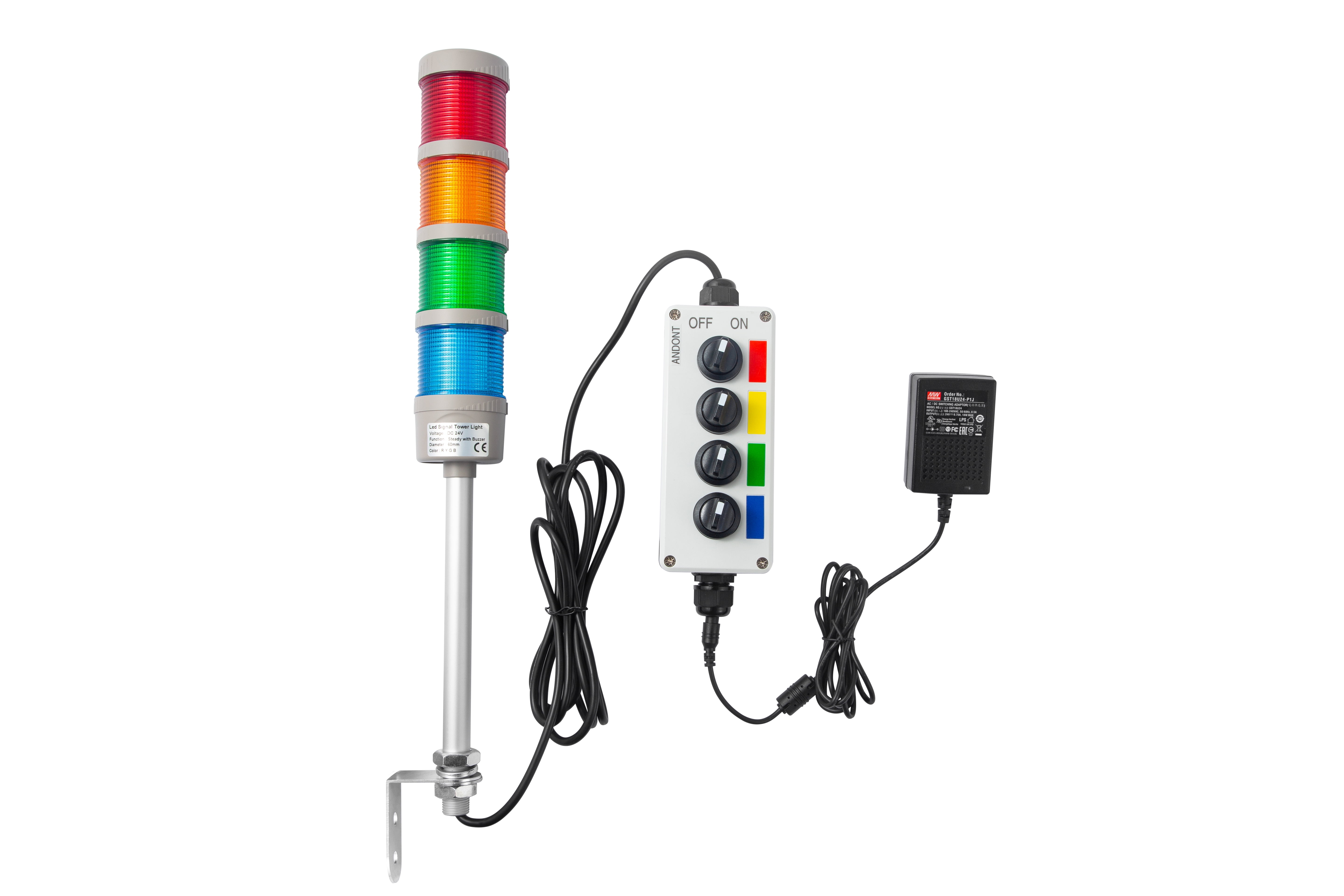 ANDONT 4 Stack Super Bright LED Andon Tower Lights with Buzzer, OFF-ON ...