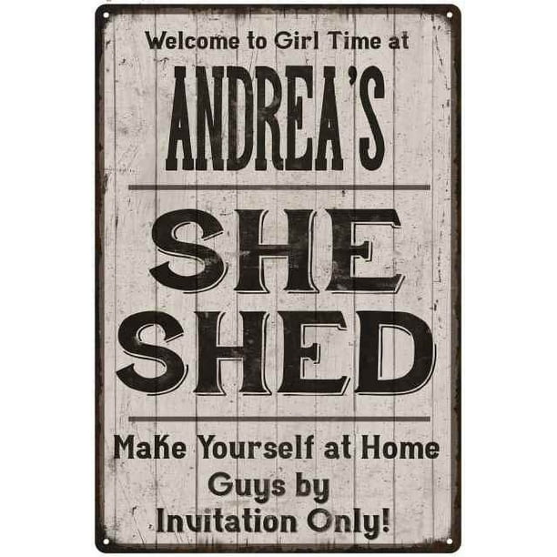 ANDREA'S She Shed Sign Lady Cave Gift 8 x 12 High Gloss Metal ...