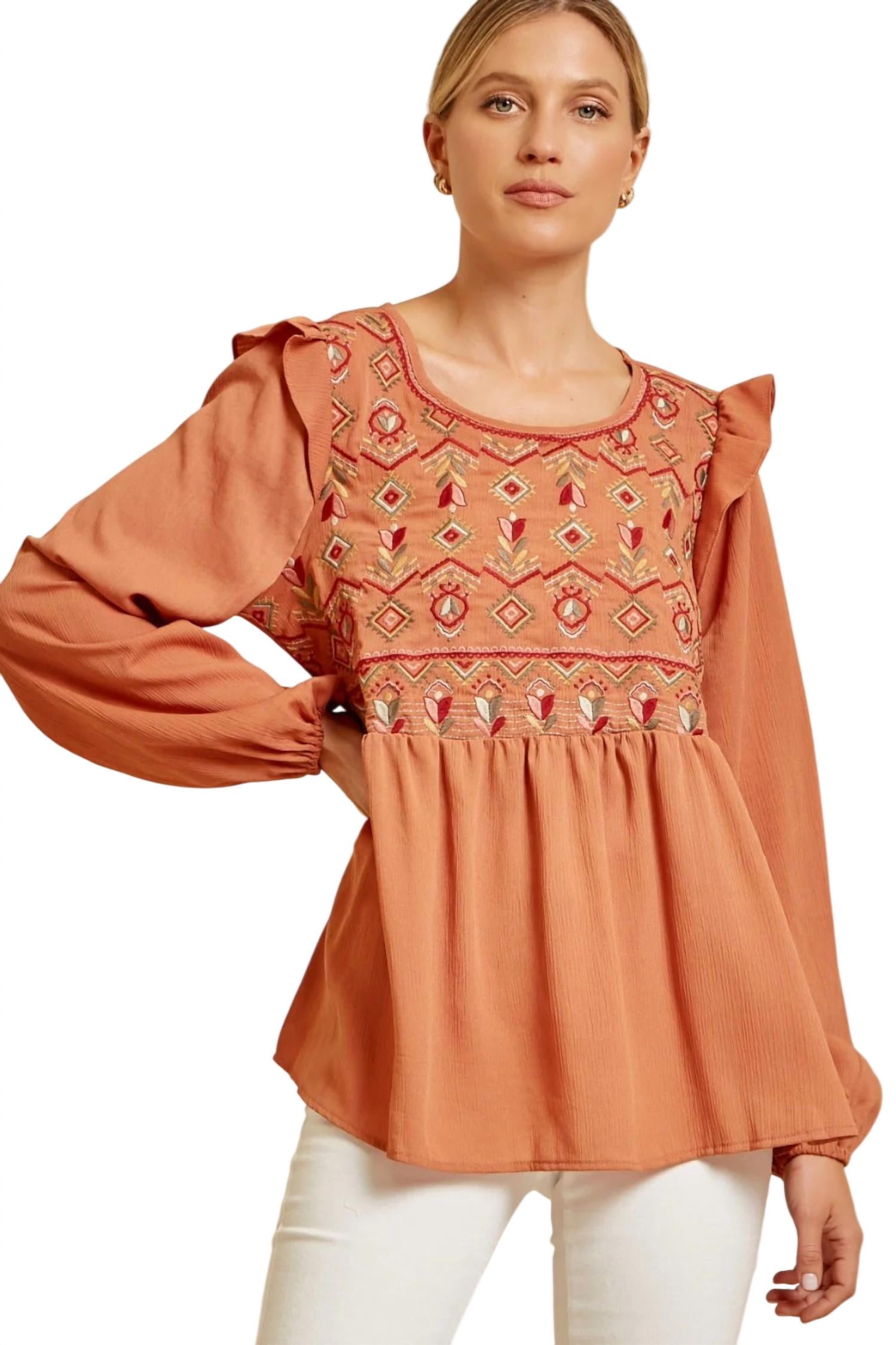 Andree By Unit Babydoll Embroidered Top - Walmart.com