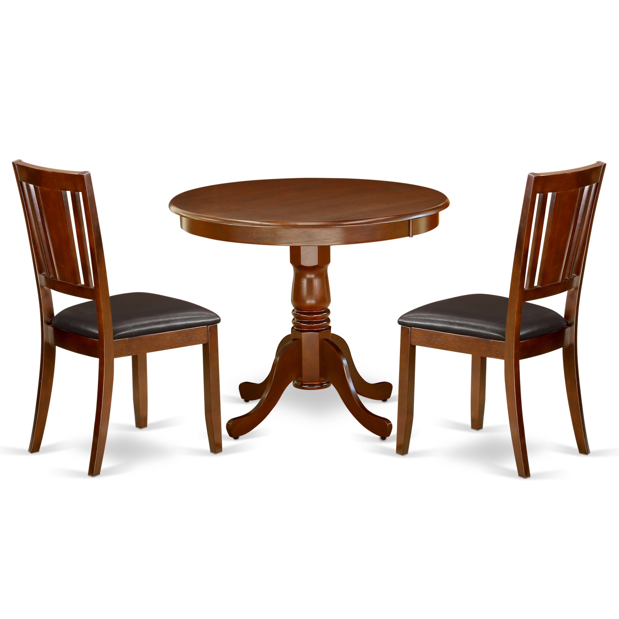 ANDU3-MAH-LC 3Pc Rounded 36 Inch Kitchen Table And Two Faux Leather ...