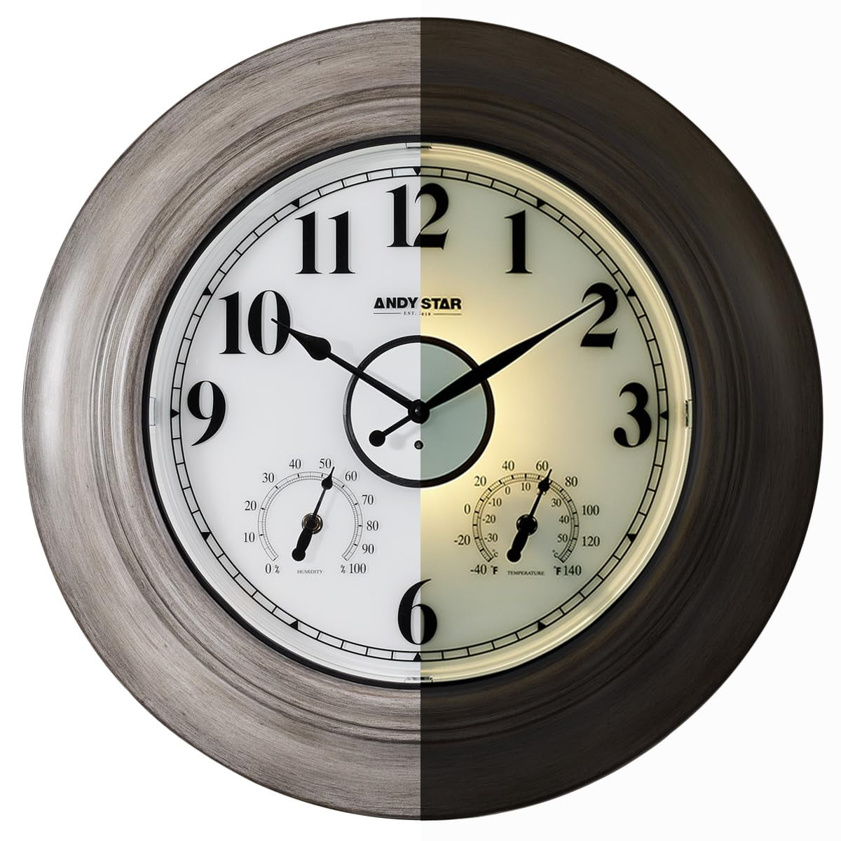 ANDY STAR 21 Inch Large Luminous Outdoor Wall Clock and Temperature for ...