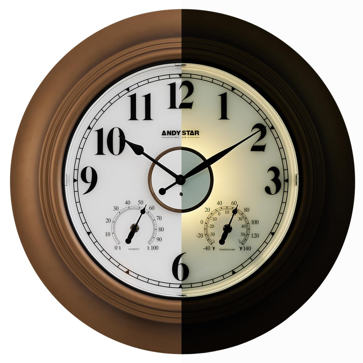 ANDY STAR 21 Inch Large Luminous Outdoor Wall Clock Waterproof with ...