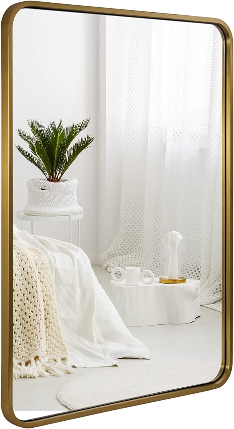 ANDY STAR 24x32 INCH Gold Bathroom Mirror, Brushed Brass Mirror ...