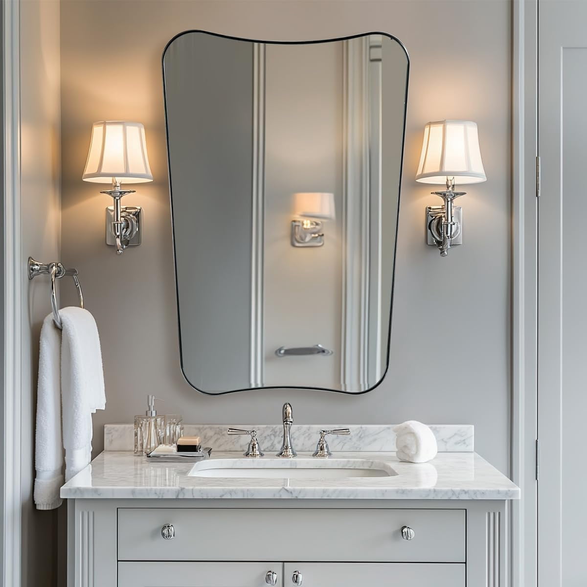 ANDY STAR 26"x38" Brushed Nickel Mirror, Brushed Nickel Mirrors for ...