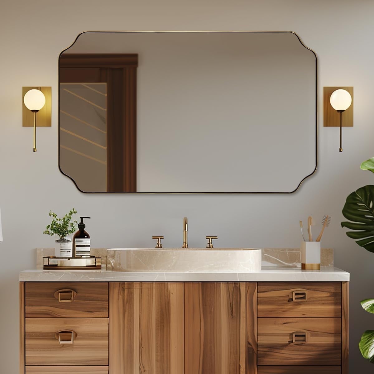 ANDY STAR 30"x48" Gold Bathroom Mirror, Large Scalloped Wall Mirror ...