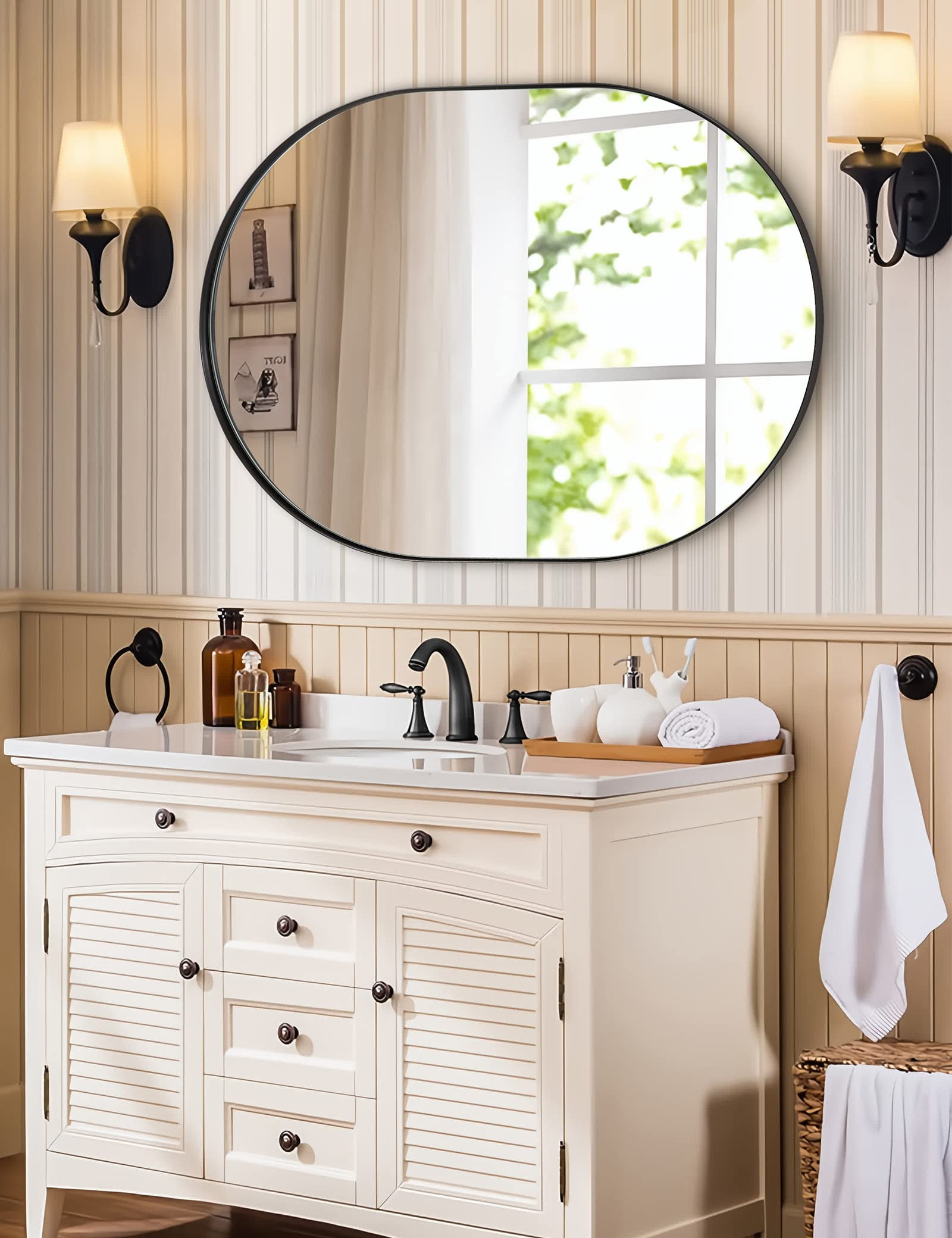 ANDY STAR Black Bathroom Vanity Mirror, 30x40 Inch Large Oval Mirrors ...