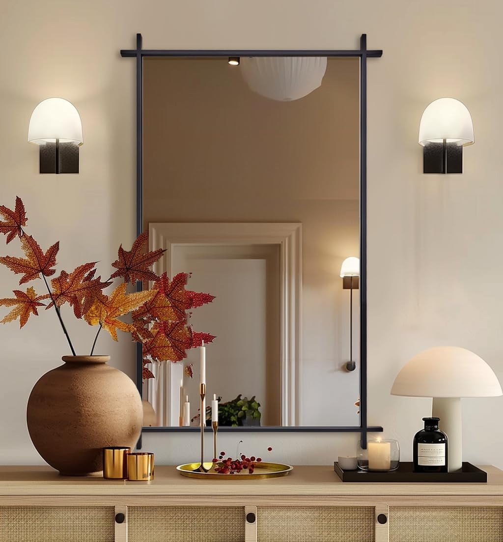 ANDY STAR Black Vintage Bathroom Mirror, 24x40 Inch Cross Corner Mirror ...