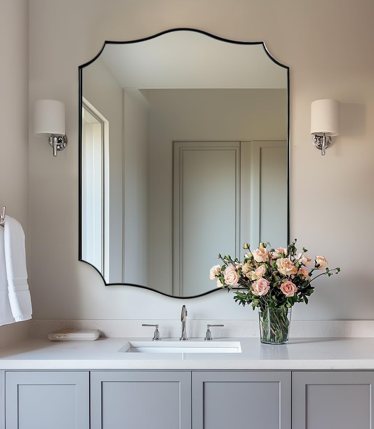 ANDY STAR Brushed Nickel Bathroom Mirror, 28x36 Inch Asymmetrical Wall ...