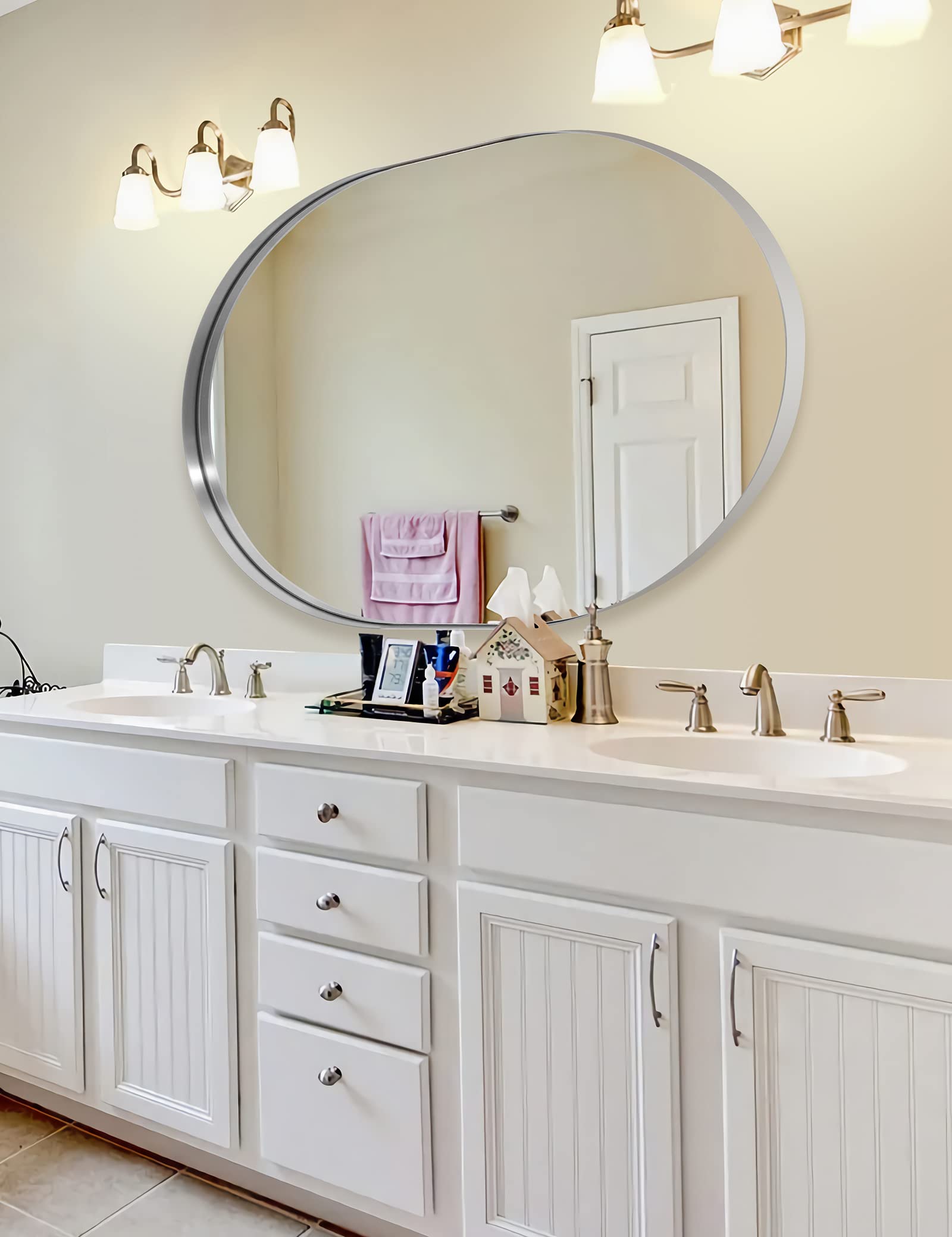 ANDY STAR Large Vanity Mirror, 30x40 Oval Nickel Bathroom Mirror ...