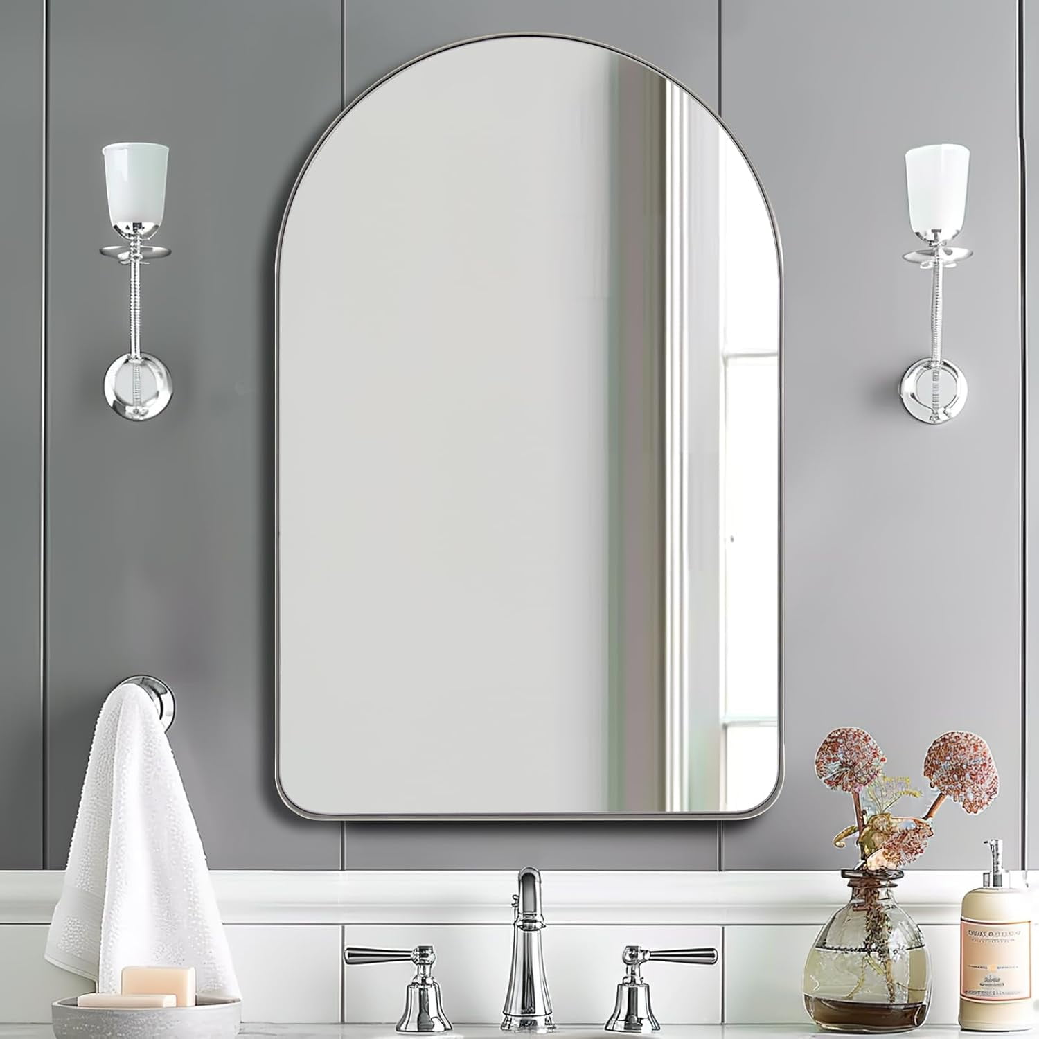 ANDY STAR Chrome Bathroom Mirror, 20" x 30" Arch Mirror in Stainless ...