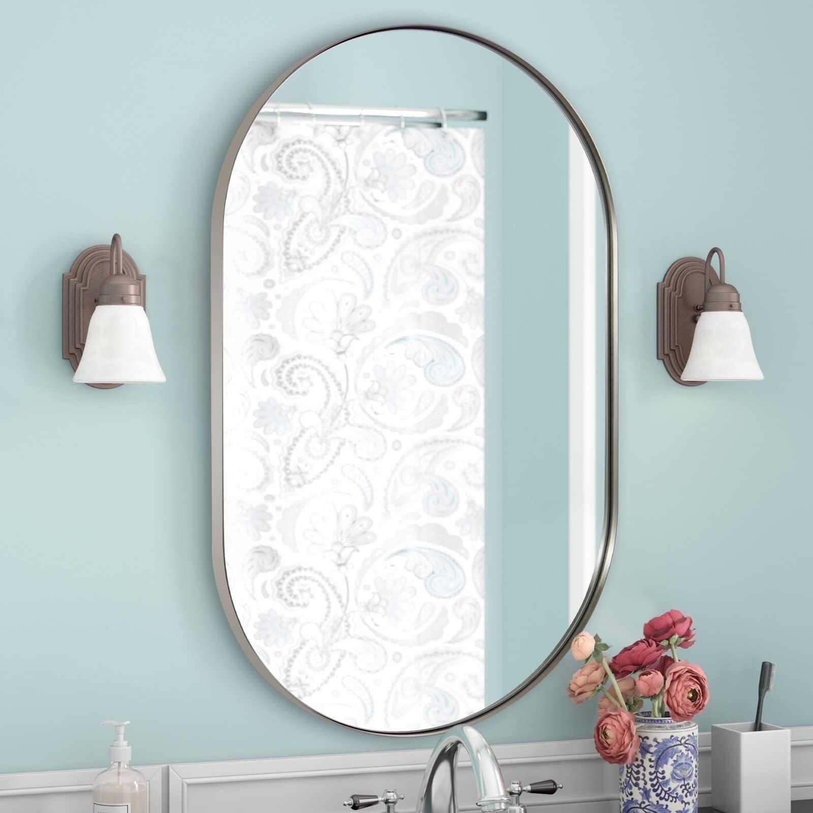ANDY STAR Chrome Bathroom Mirror, 26x38" Oval Mirrors for Bathroom ...