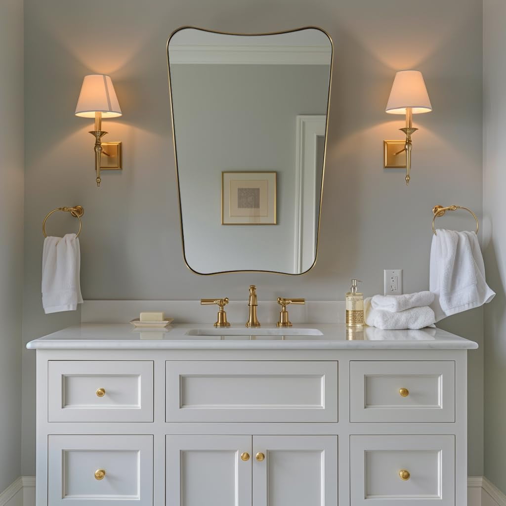 ANDY STAR Gold Asymmetrical Mirror, 26x38 Inch Brushed Gold Vanity ...