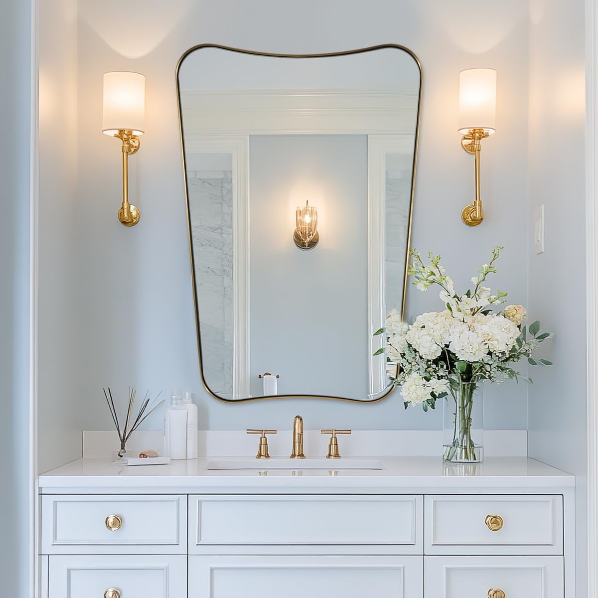 ANDY STAR Gold Mirror, 24x36 Irregular Wall Mirror, Gold Antique ...