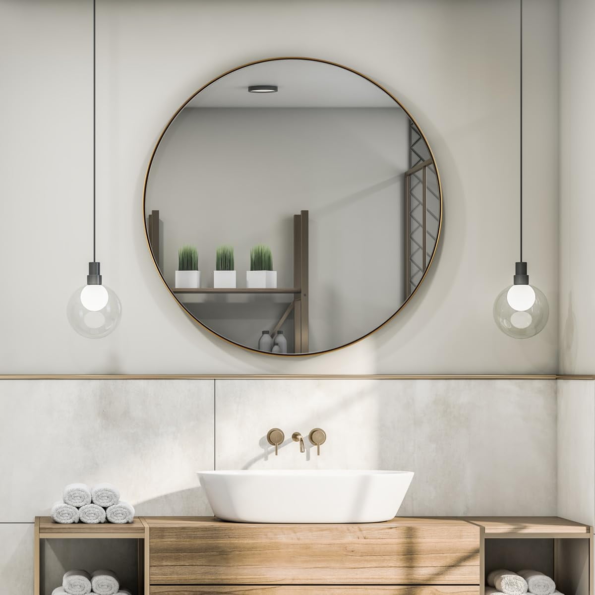 ANDY STAR Gold Round Mirror, 36" Brushed Gold Circle Bathroom Mirrors ...