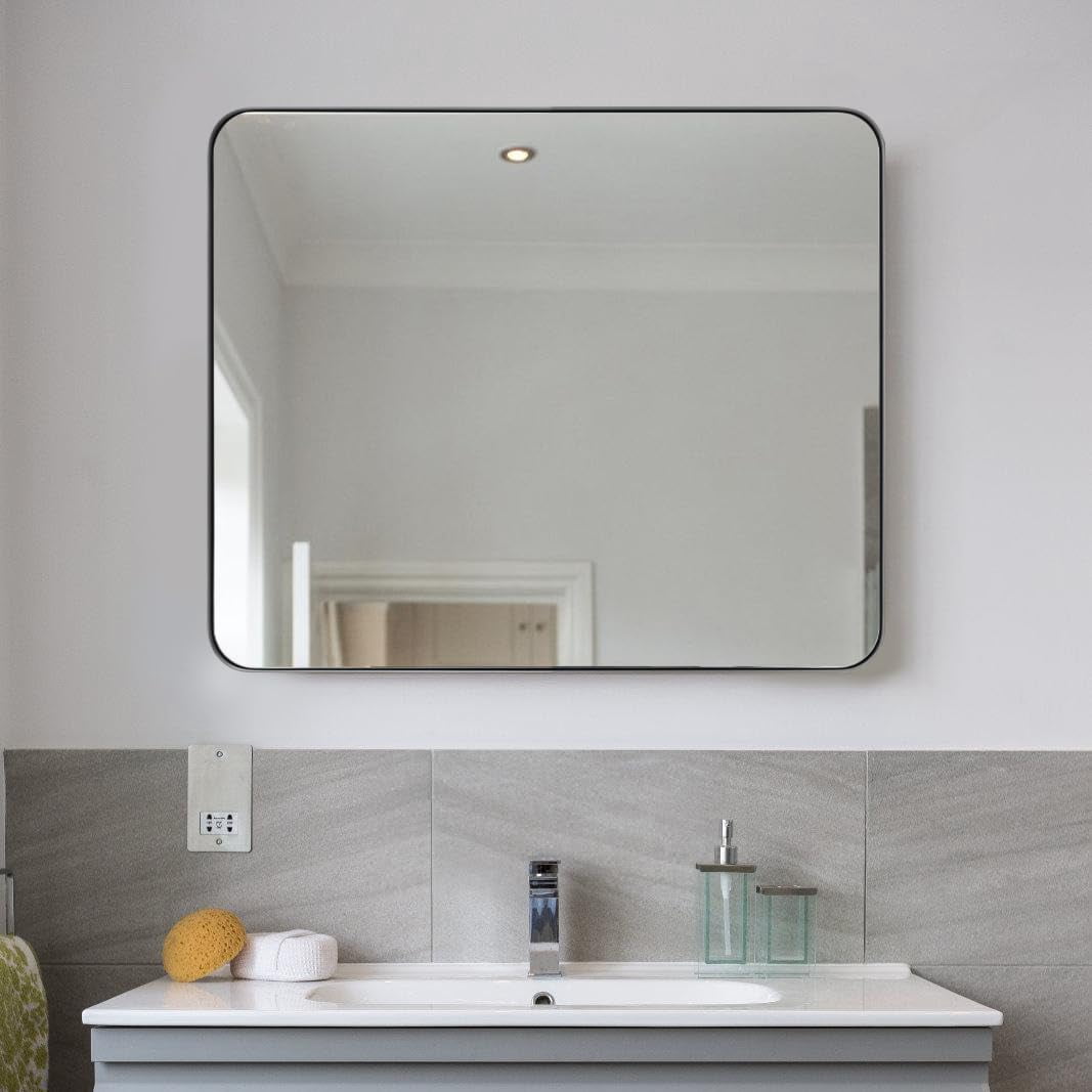 ANDY STAR Grey Bathroom Mirror for Wall, 30"x36" Rounded Rectangle ...