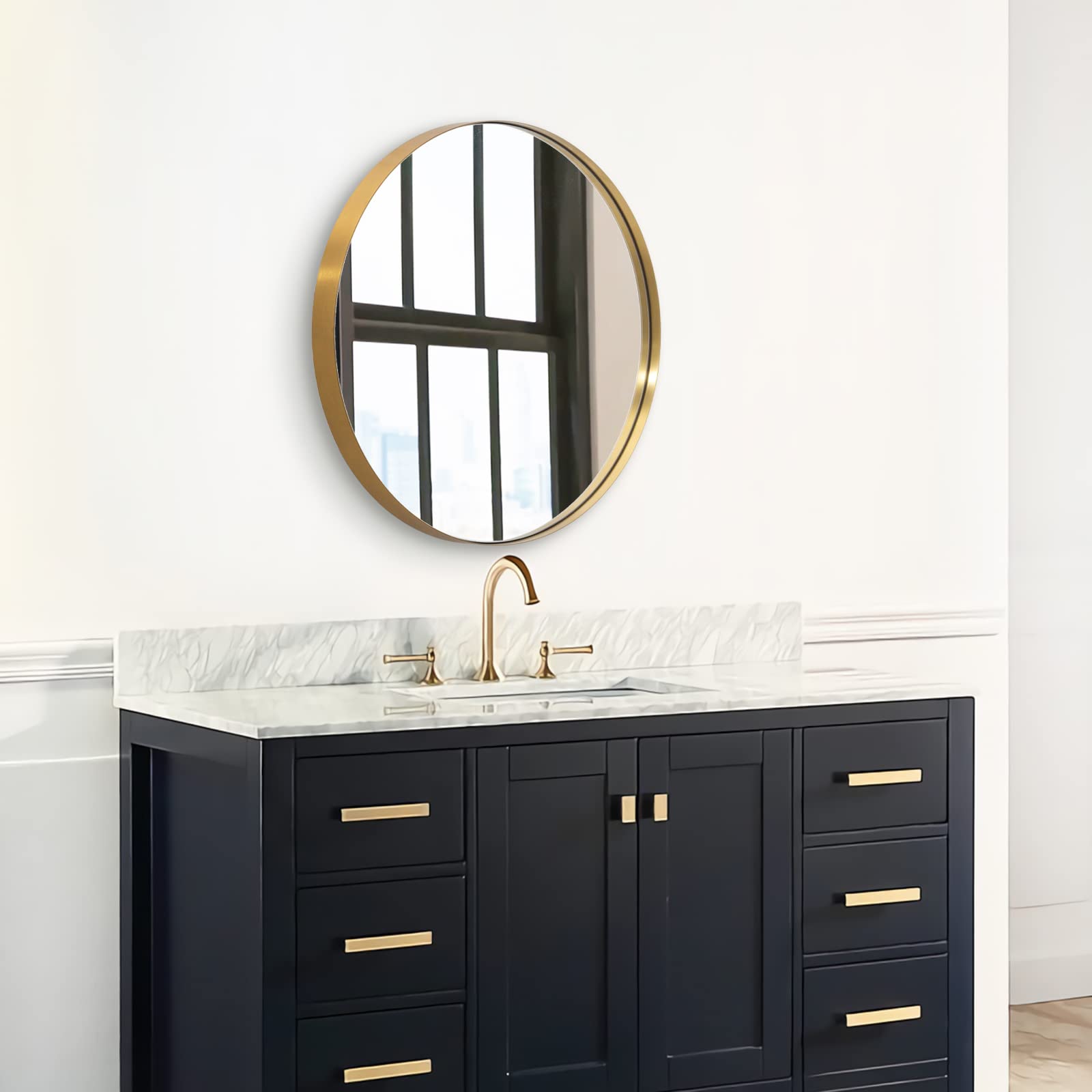 Kinger Home Gold Circle Wall Mirror 24 inch Round Wall Mirror for ...