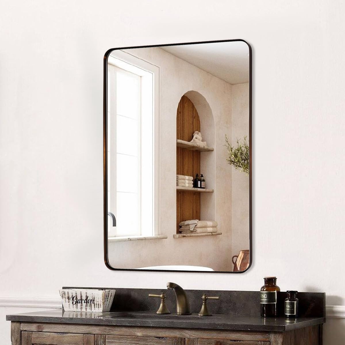 Andy Star Wall Mirror, 20x28 inch Bronze Bathroom Mirror, Metal Frame ...