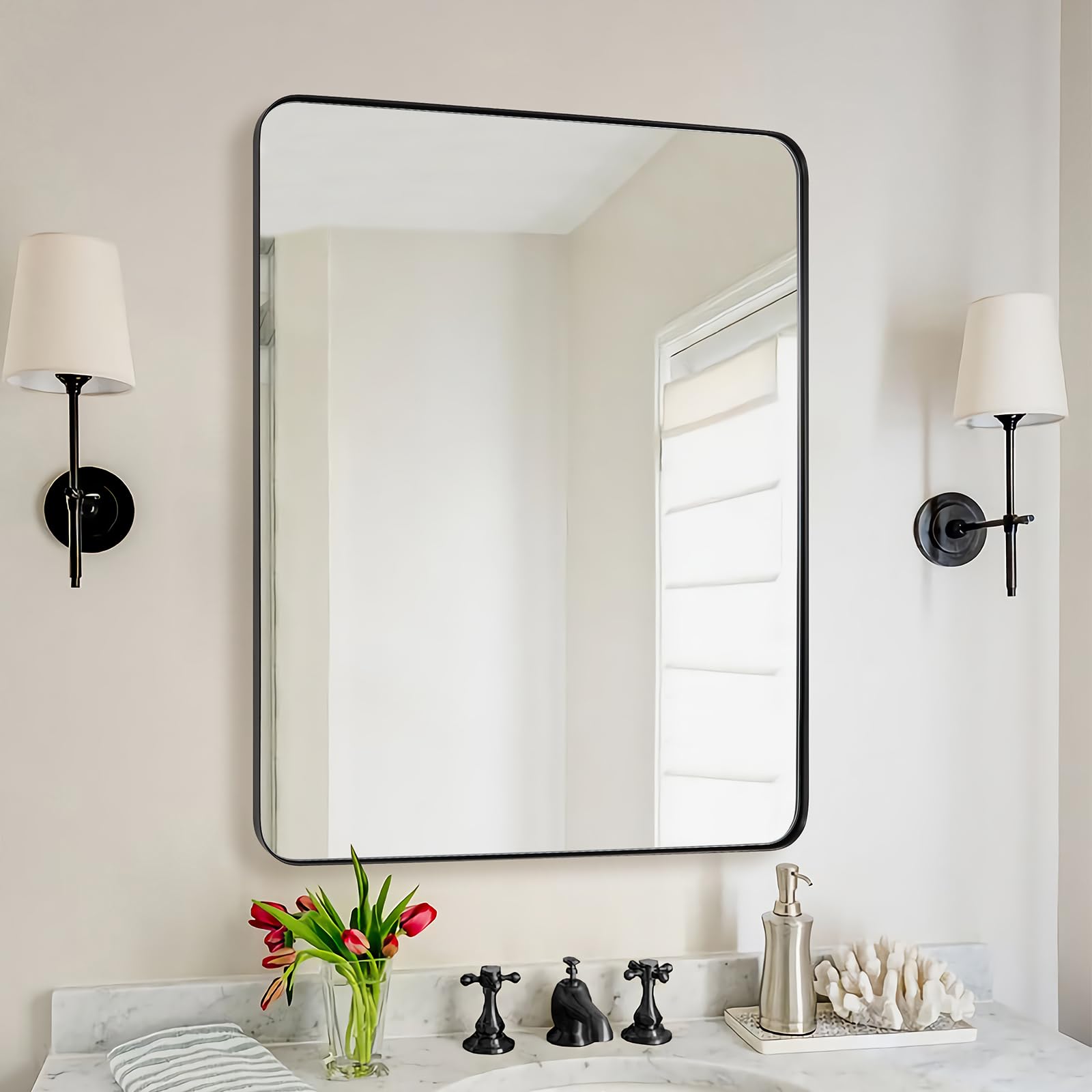 ANDY STAR Wall Mirror for Bathroom, 30x36" Matte Black Bathroom Mirror ...