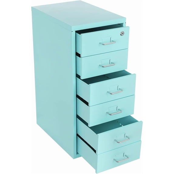 ANDYYOUTING Blue 6-Drawer Metal File Cabinet with Lock, Wheels - Under ...