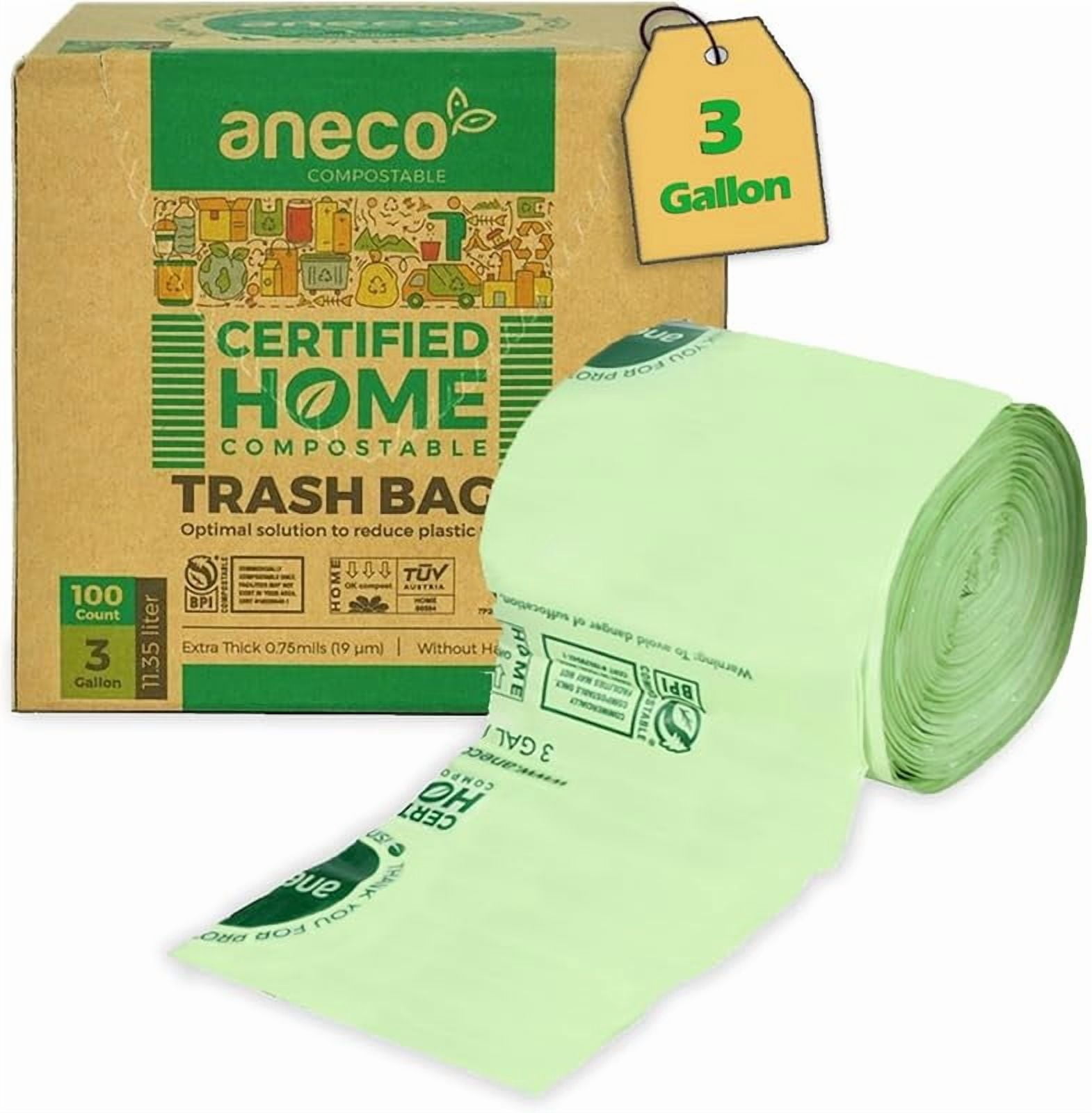 ANECO 100% Compostable Food Waste Bags 3 Gallon, 100 Count, Extra Thick ...