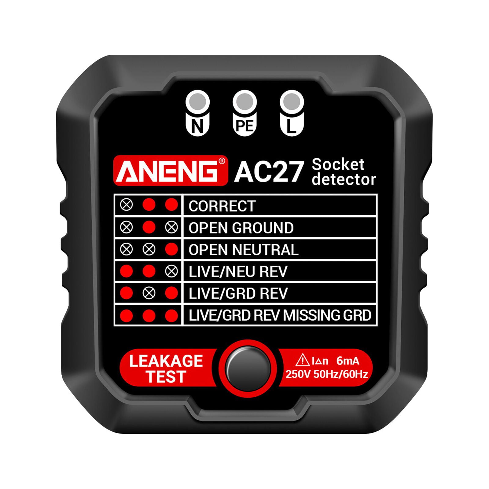 Aneng Outlet Tester 250v Fast Detection Socket Tester Receptacle