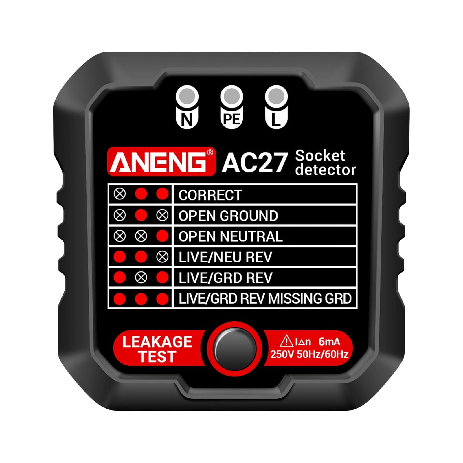 Aneng Outlet Tester Fast Detection Socket Tester Receptacle Leakage Polarity Ground Line