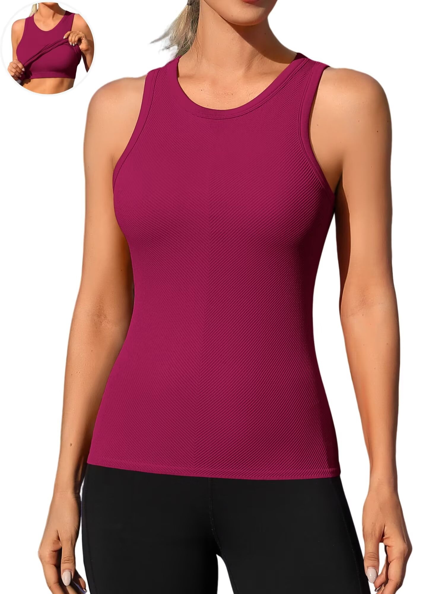 ANFERRY Ribbed Workout Tank Tops for Women Seamless Full Length ...