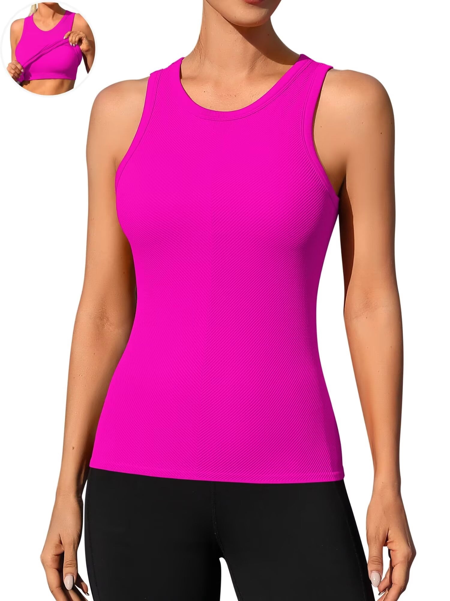 ANFERRY Ribbed Workout Tank Tops for Women Seamless Full Length ...