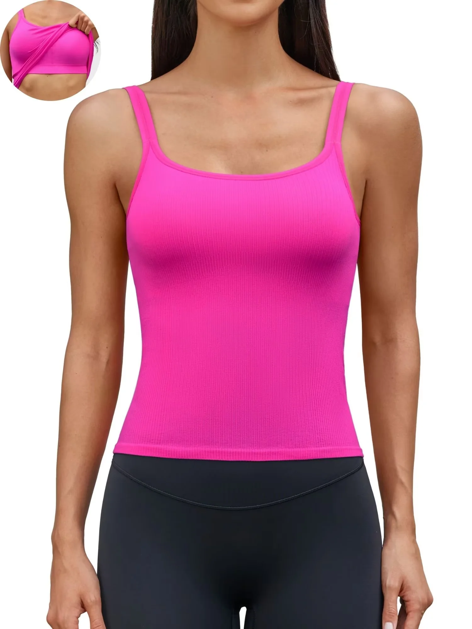 ANFERRY Women Fitted Workout Tank Tops with Built in Bra Ribbed ...