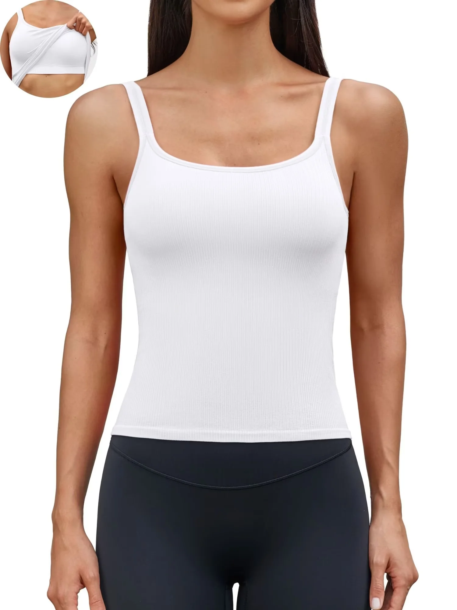 ANFERRY Women Fitted Workout Tank Tops with Built in Bra Ribbed ...