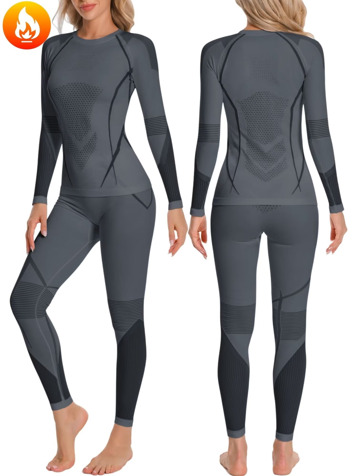 ANFERRY Womens Thermal Underwear Set Seamless Crew Neck Ski Base Layers ...