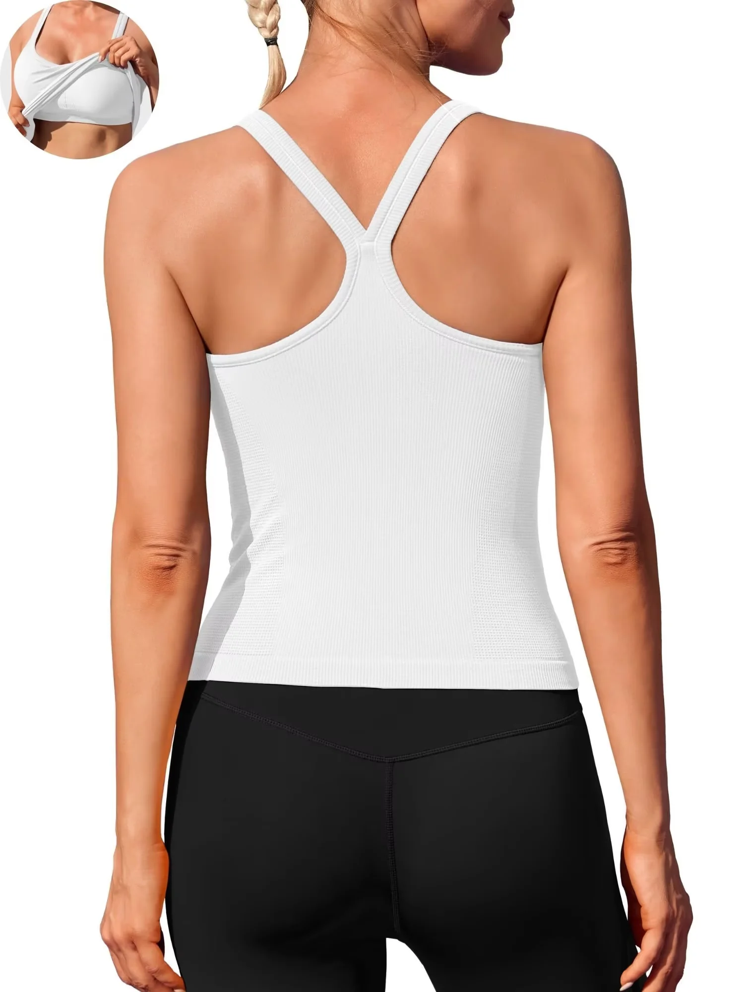 ANFERRY Womens Workout Tank Tops Ribbed Built in Bra Athletic Shirts ...