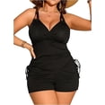ANFUZAI Women's 2 Piece Plus Size Tankini Set Ribbed Knit Halter ...