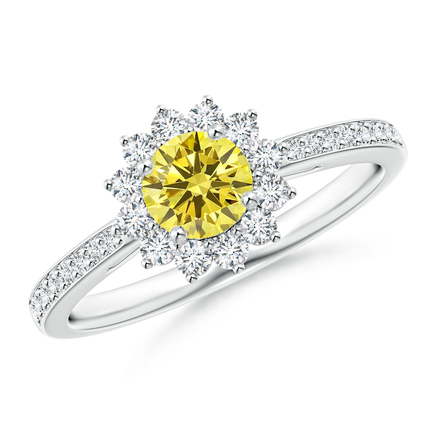 ANGARA Floral Halo Lab Grown Yellow Diamond Ring for Women in 14K White ...