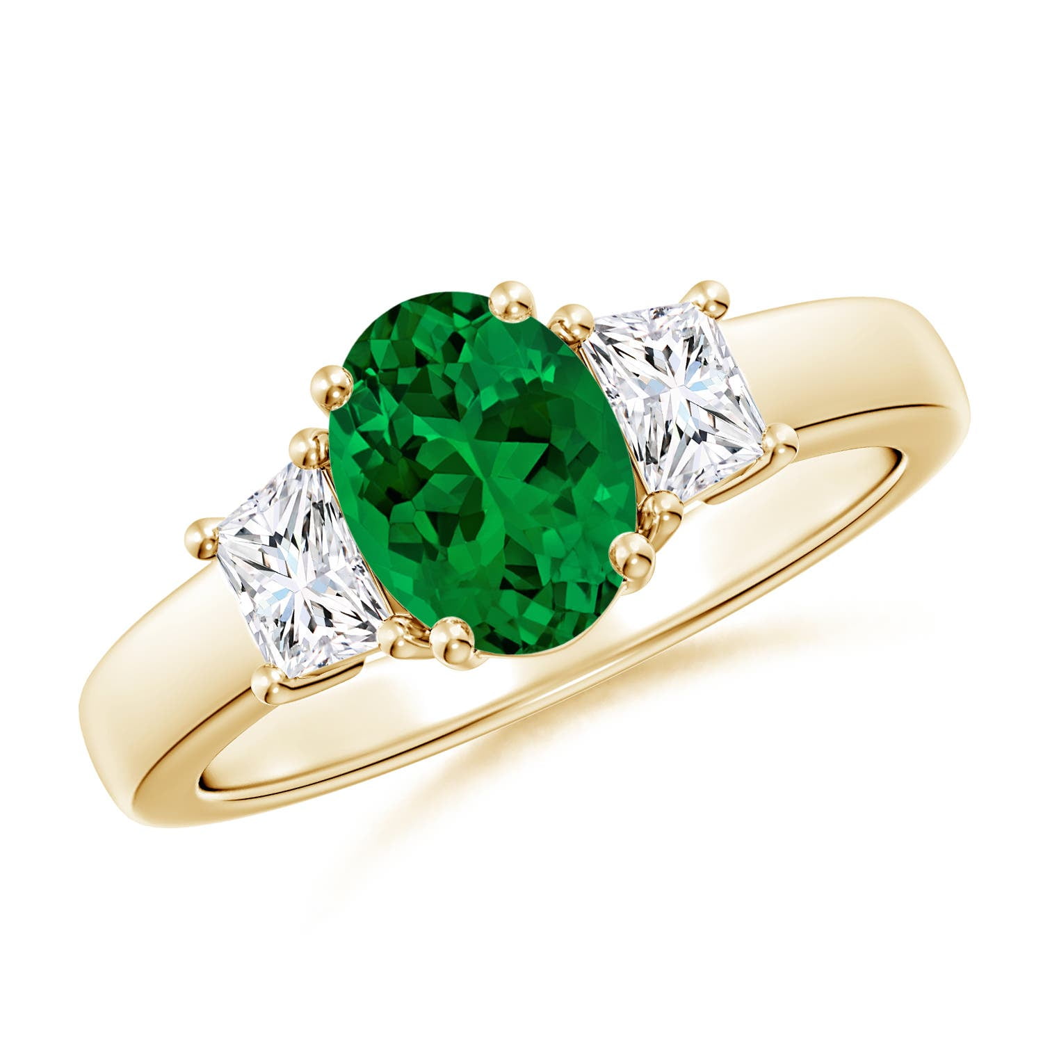 ANGARA Lab Grown 1.1 Ct Emerald & Trapezoid Diamond 3 Stone Engagement ...