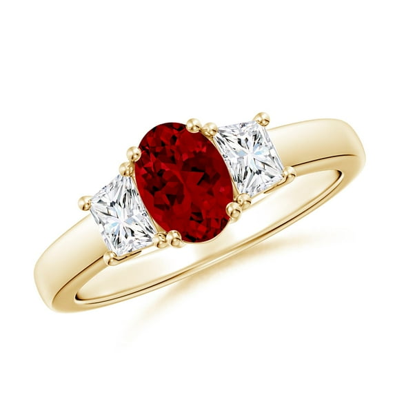 ANGARA Lab Grown 1 Ct Ruby and Trapezoid Diamond Three Stone Engagement ...