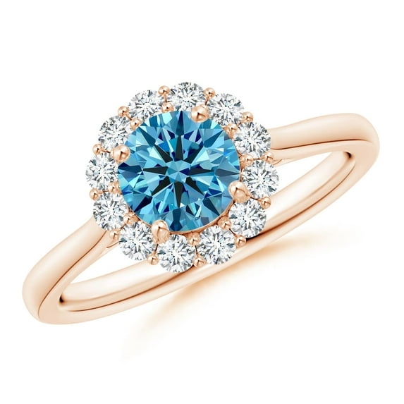 ANGARA Lab Grown Blue Diamond Scalloped Halo Ring for Women in 14K Rose ...