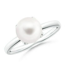 ANGARA Freshwater Cultured Pearl Halo Engagement Ring in Platinum for ...