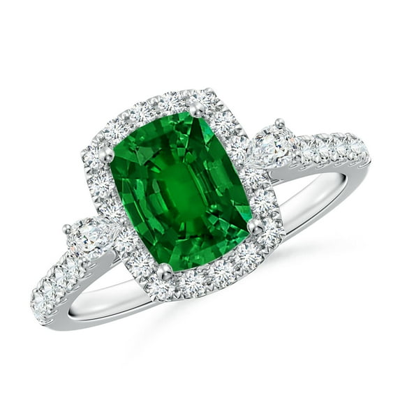 ANGARA Cushion Rectangular Lab Grown Emerald Halo Side Stone Engagement ...